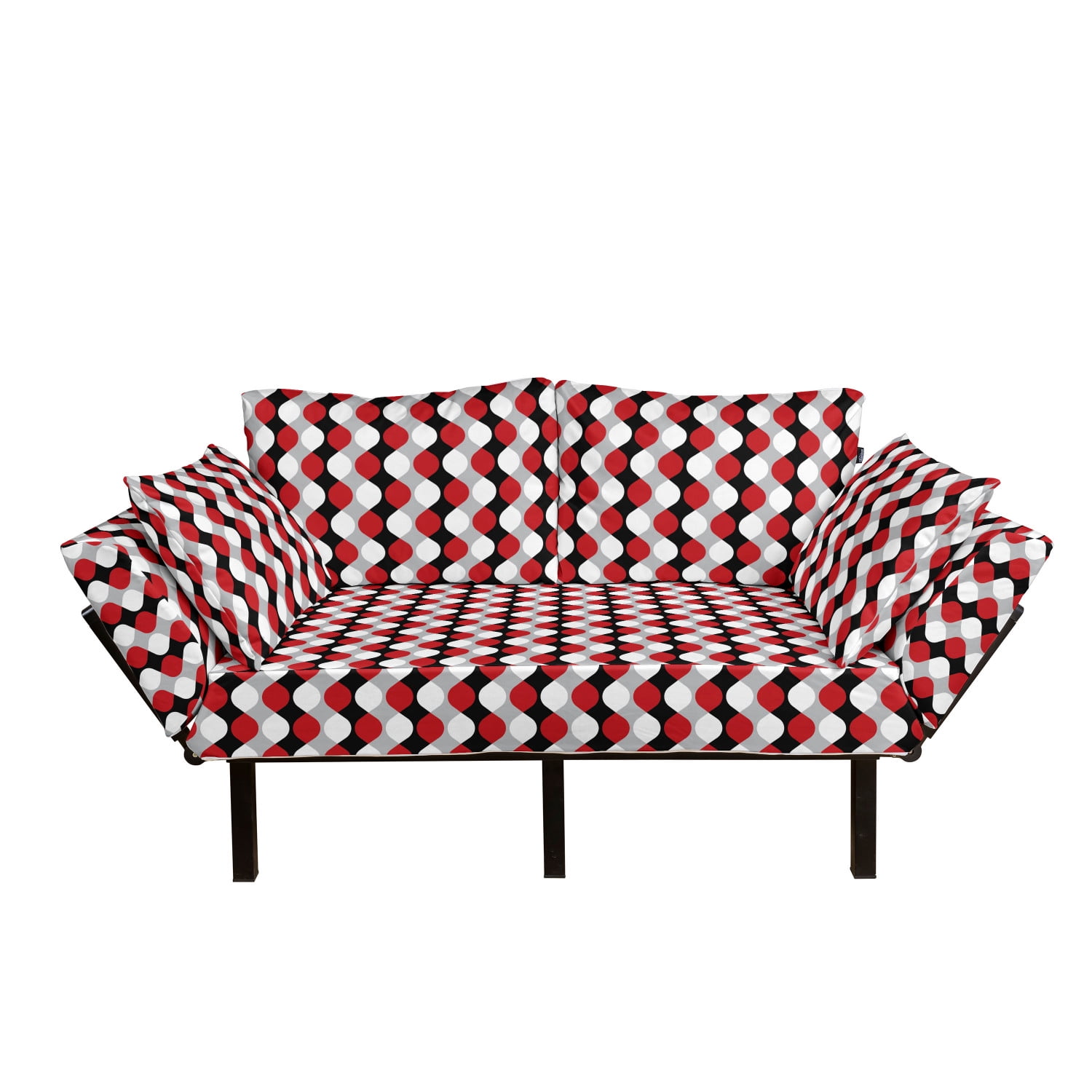 Geometric Futon Couch, Curved Lines with Bicolor Oval Shapes Abstract ...