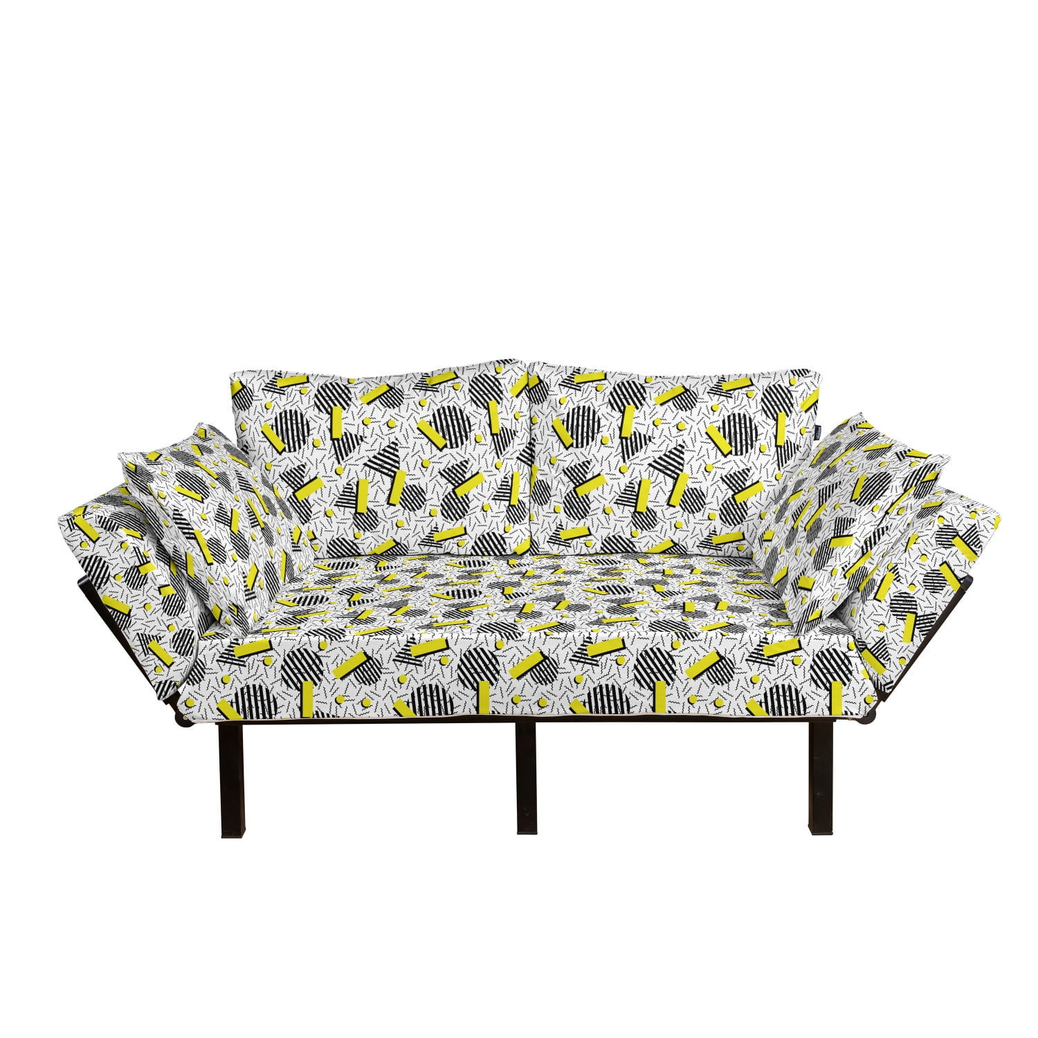 Geometric Futon Couch, Line Art with Circle Triangles and Chevron ...
