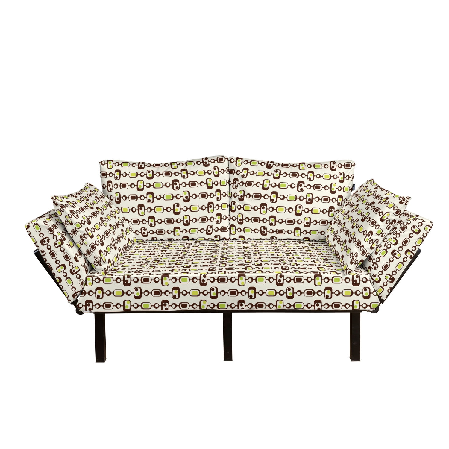 Geometric Futon Couch, Old Fashioned Retro Circles and Rectangles Line ...