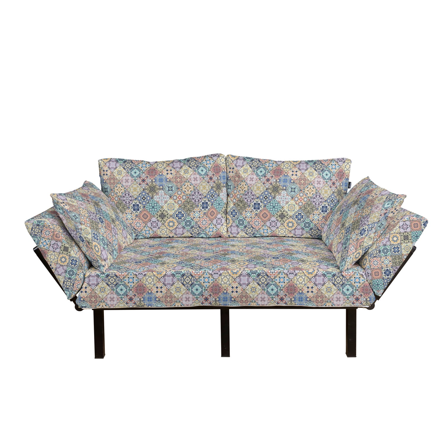 Geometric Futon Couch, Pastel Oriental Mosaic Square Scraps Effect Tile ...