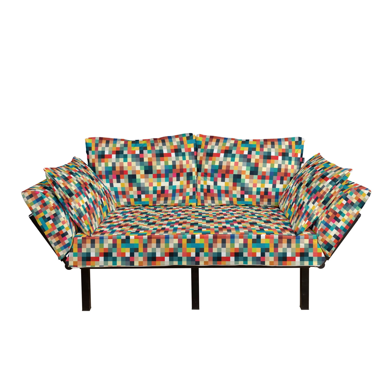 Geometric Futon Couch, Pixel Art Inspired Checkered Squares Grid ...