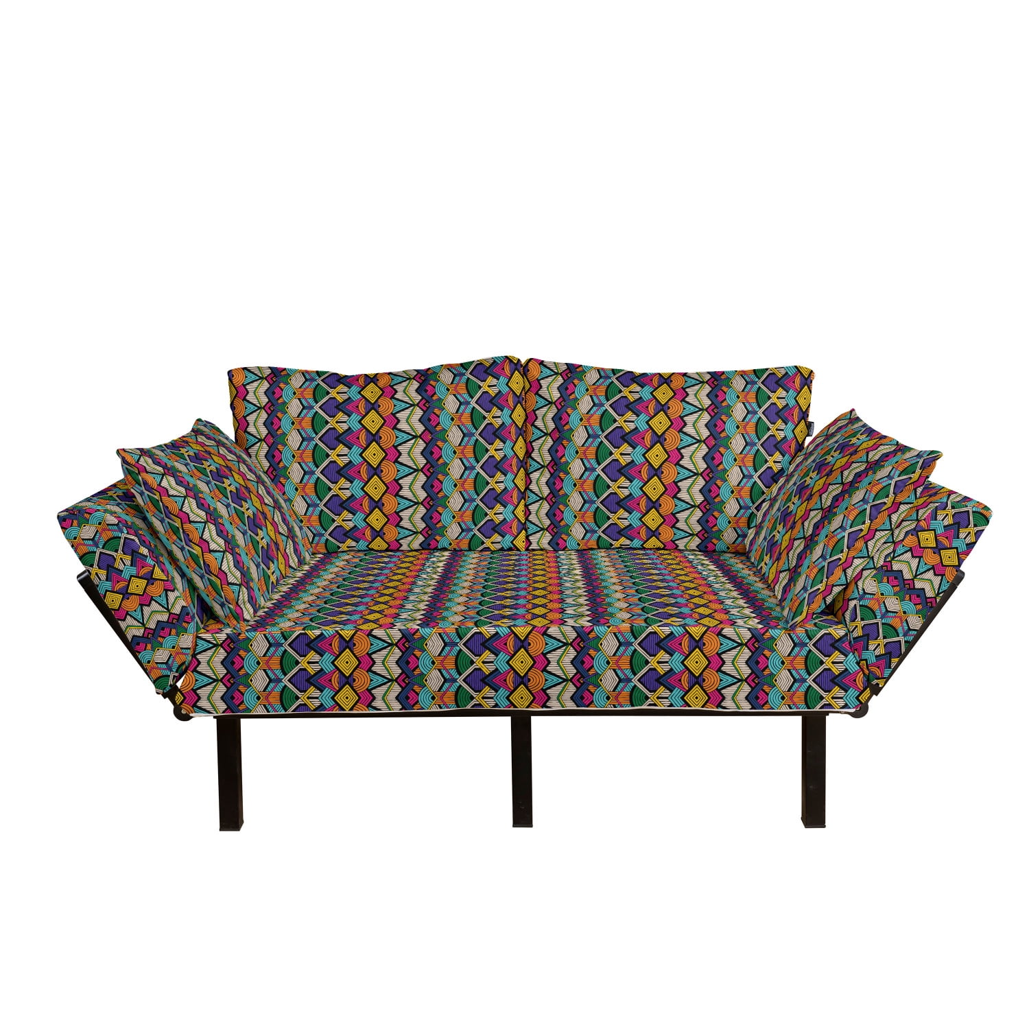 Geometric Futon Couch, Retro Eighties Design Vibrant Color Scheme ...