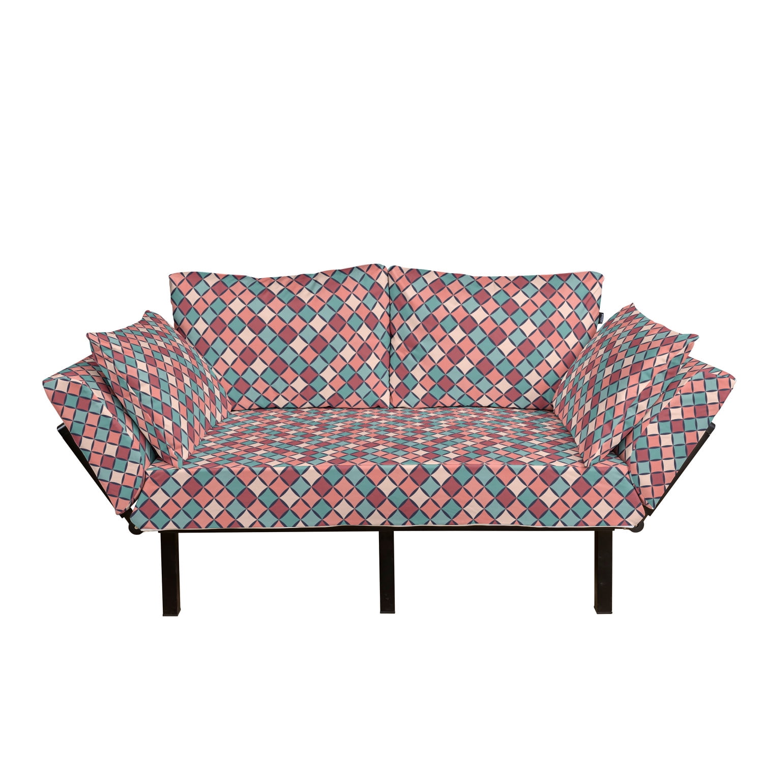 Geometric Futon Couch, Retro Style Checkered Pattern Hipster Mosaic ...