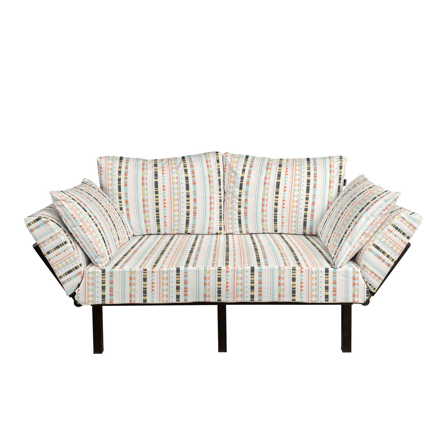 Geometric Futon Couch, Soft Colored Tribal Arrangement with ...