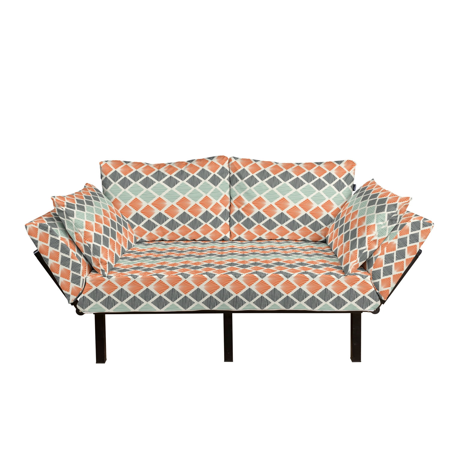 Geometric Futon Couch, Square Shapes with Lines Rhombus Geometric ...