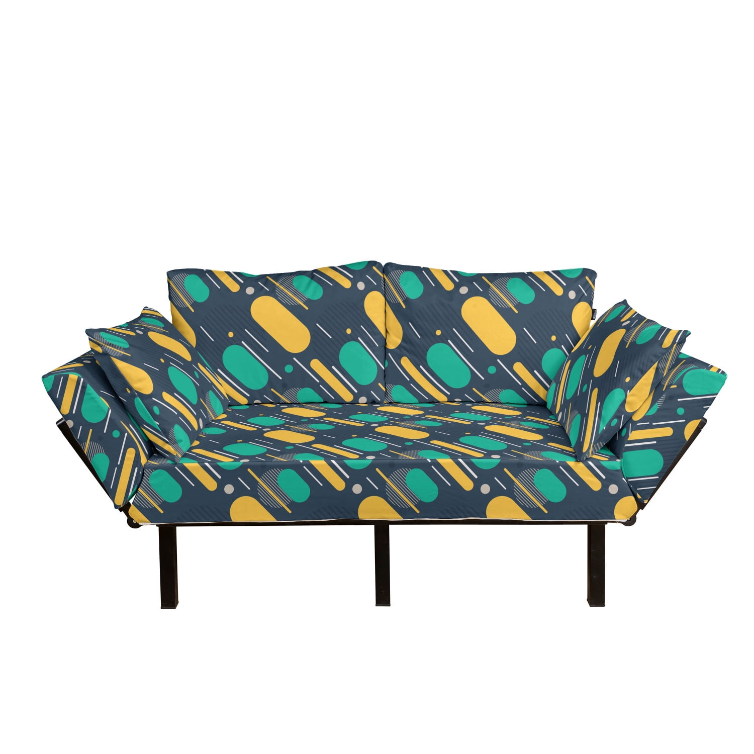 Geometric Futon Couch, Teenage Pattern with Lines and Circles Bold ...