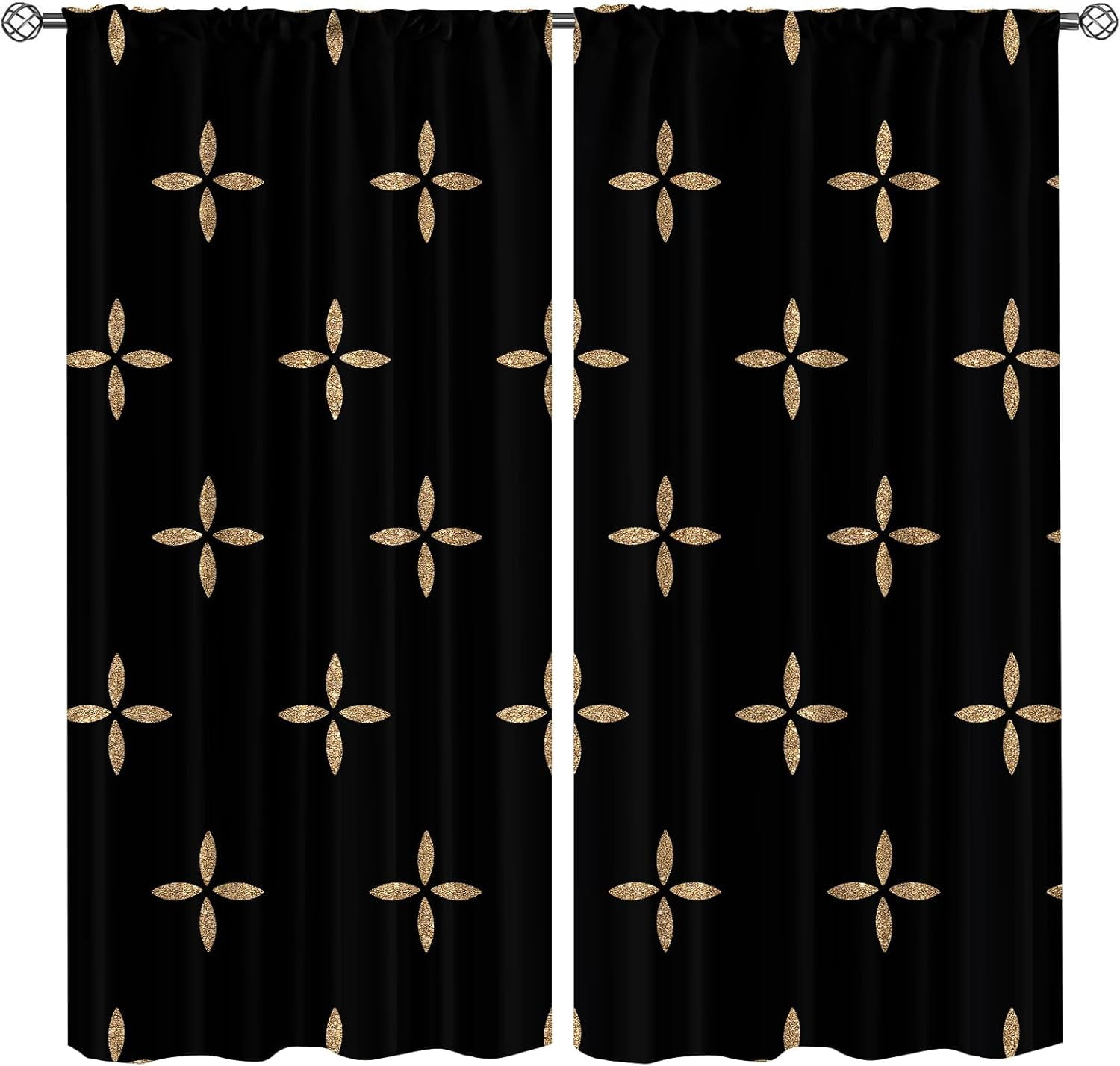 Geometric Gold Floral Blackout Window Curtains & Drapes, Diagonal ...