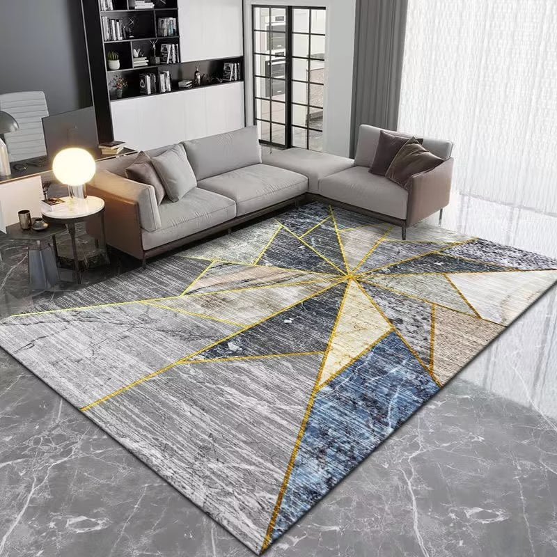 Geometric Gold Line Rugs Living Room Sofa Coffee Table Carpet Light ...