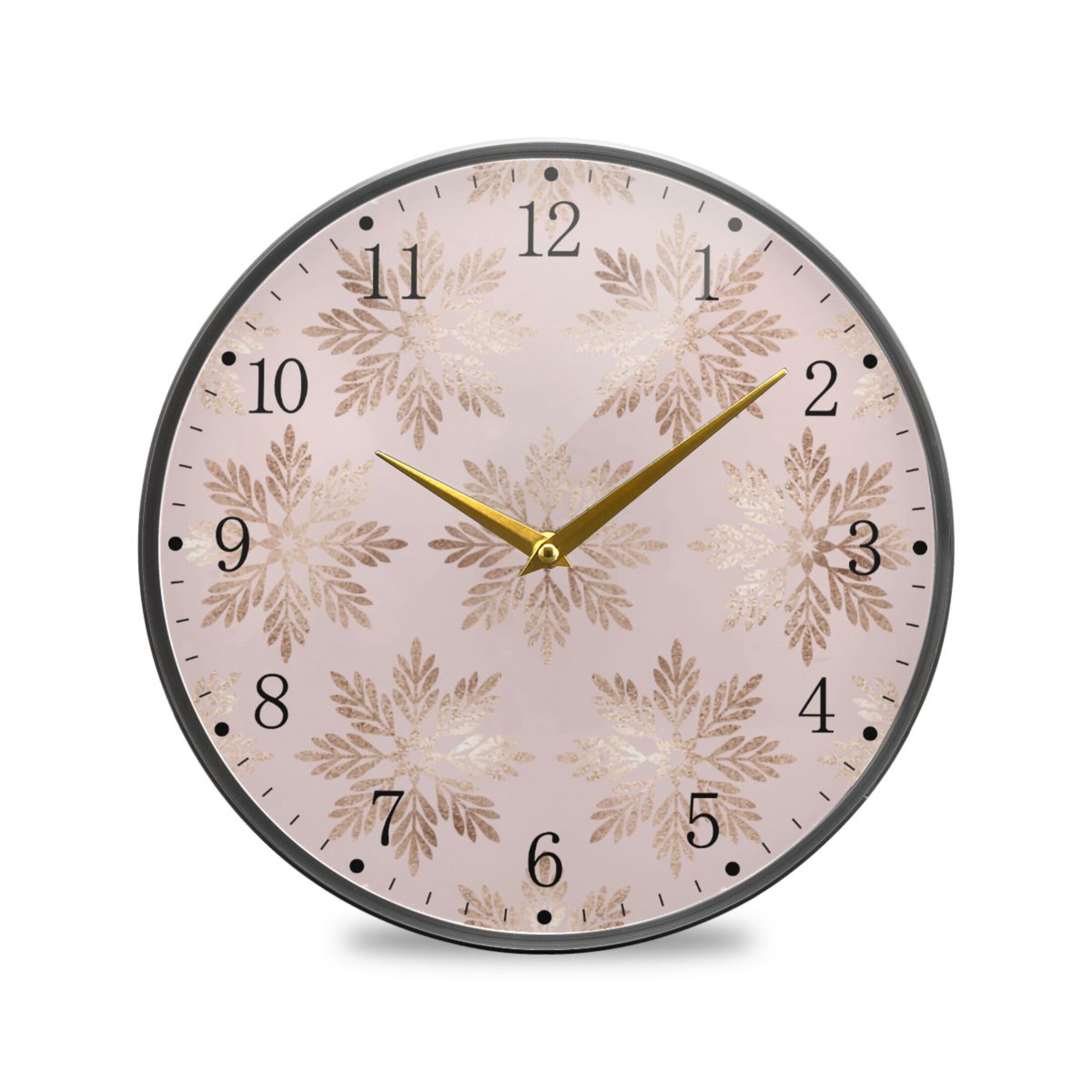 Geometric Gold Snowflakes Acrylic Wall Clocks Quiet Round Clock Battery ...