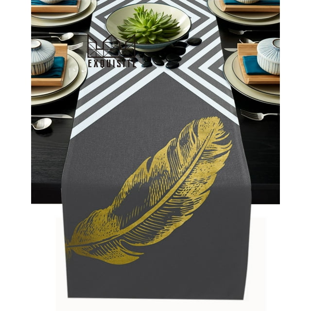 Geometric Golden Feather Table Runner ration Home r Dinner Table ration Table r - Walmart.com