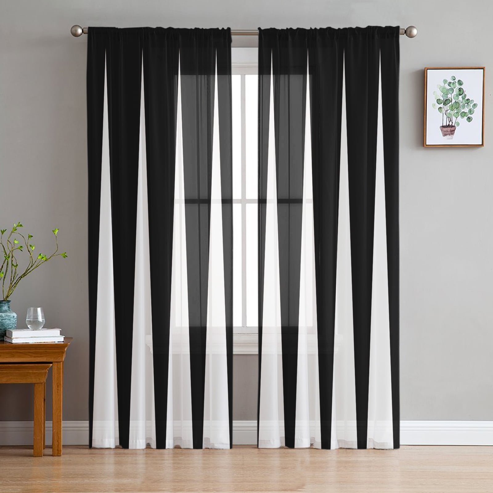 Geometric Gradient Triangle Tulle Curtains For Living Room Bedroom ...