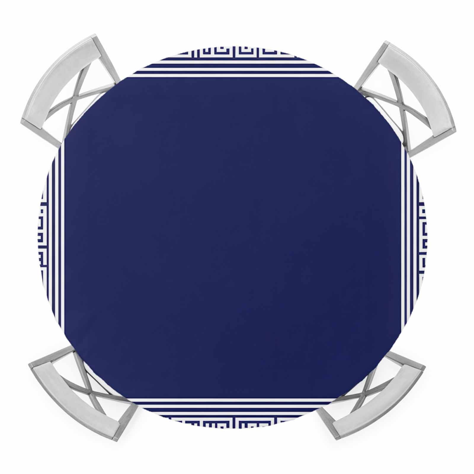 Geometric Greek Key Design Elastic Fitted Round Table Cover Navy Blue ...