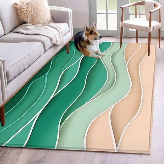 Geometric Green Area Rug 3x5 FT, Non Slip Entryway Bedside Carpet ...