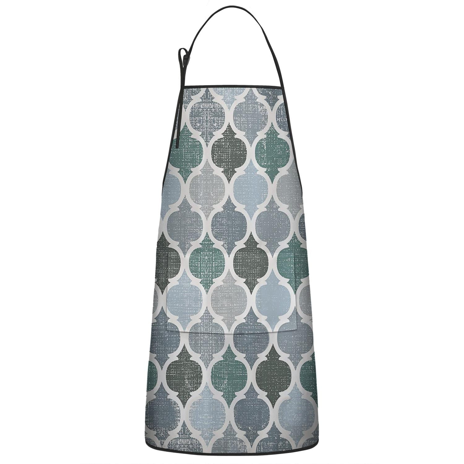 Geometric Green Grey Bib Apron with Pocket Extra Long Aprons Waterproof ...