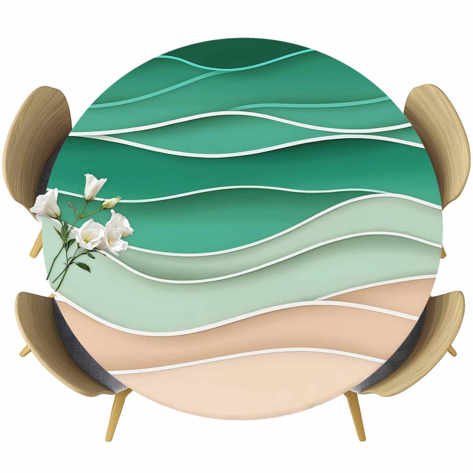 Geometric Green Round Tablecloth 36-44 Inch Round Fitted Table Cloth ...