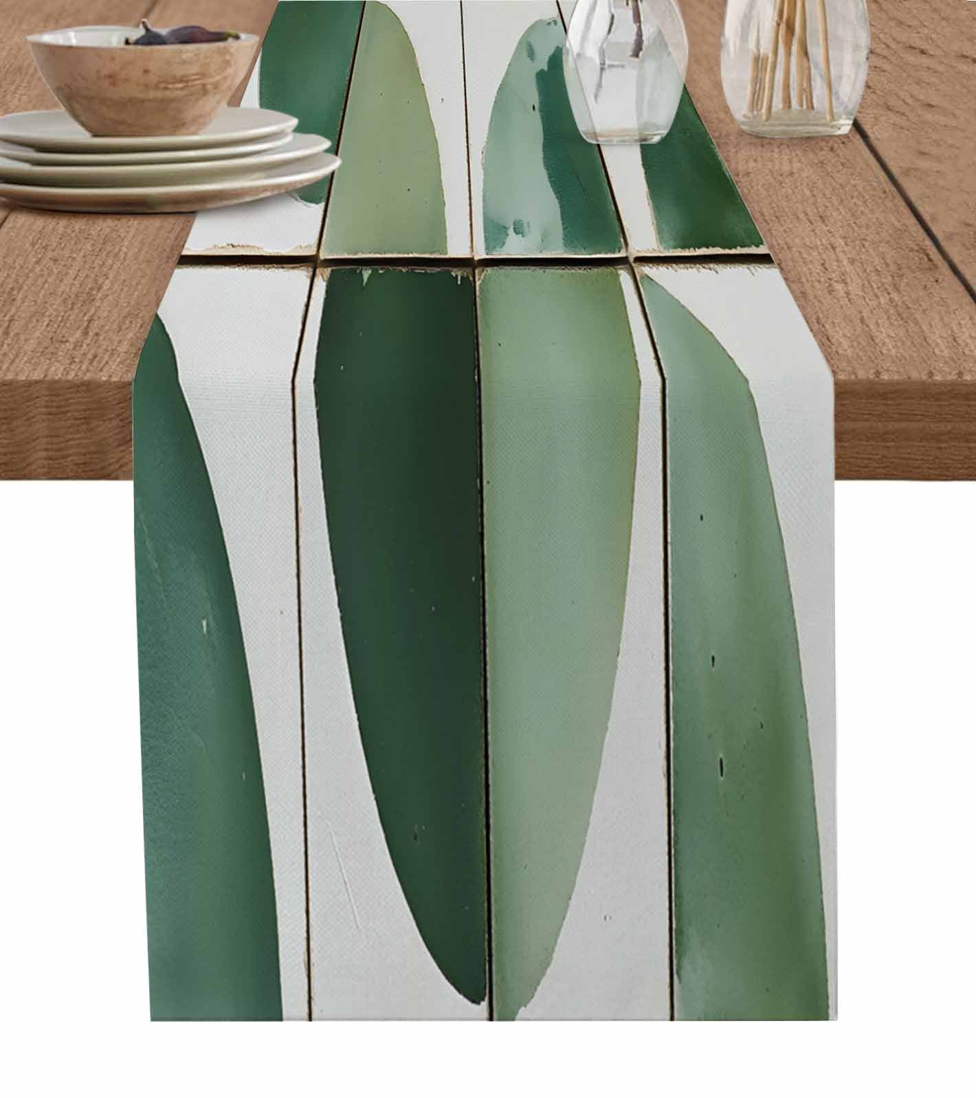 Geometric Green Table Runner 72 Inches, Modern Aesthetics Abstract Art ...