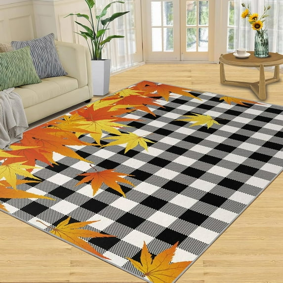 Geometric Grid Area Rug Abstract Minimalist Leaves Carpet Floor Mat ...