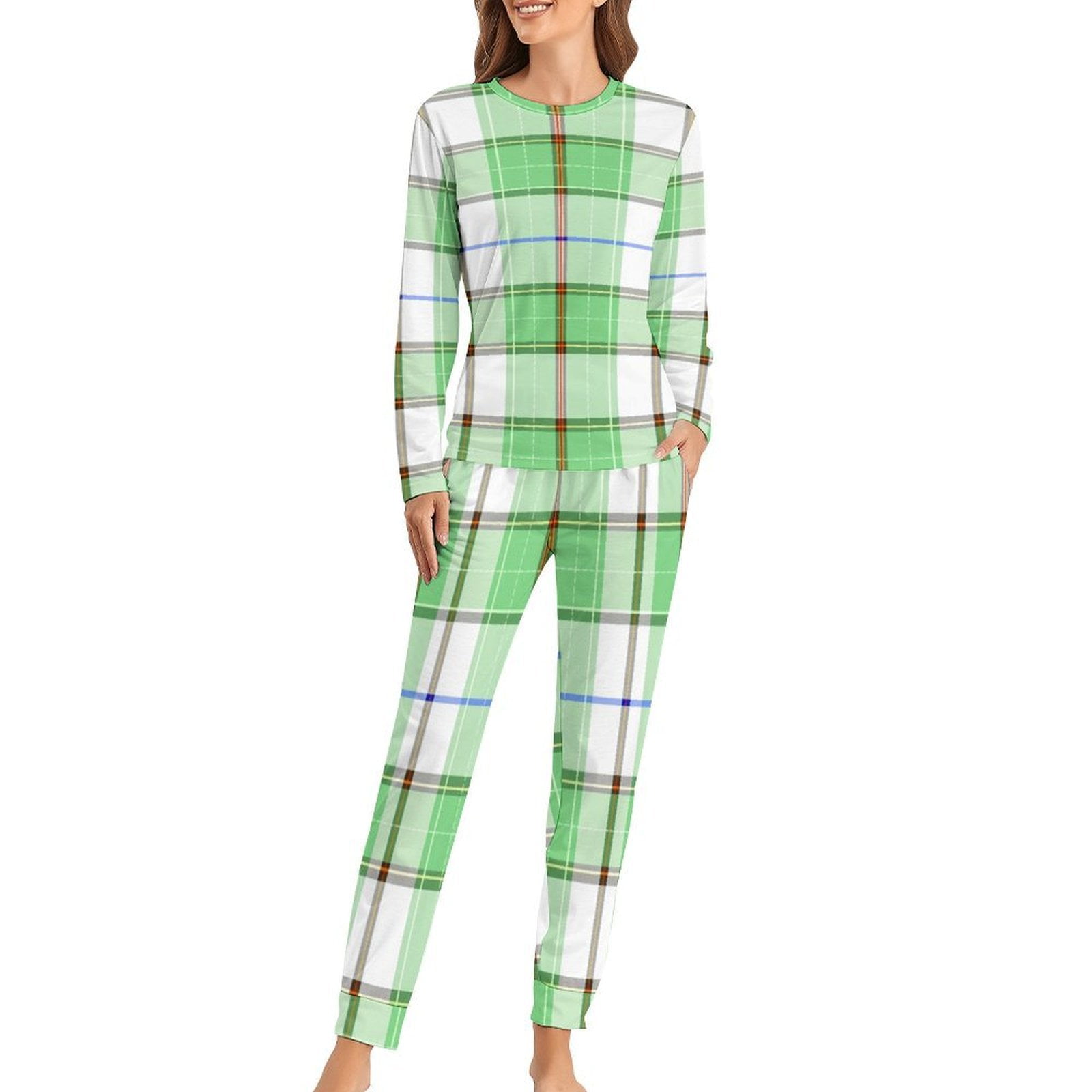Geometric Grid Pajamas 2 Pieces Pajama Sets Woman Long Sleeve Night ...