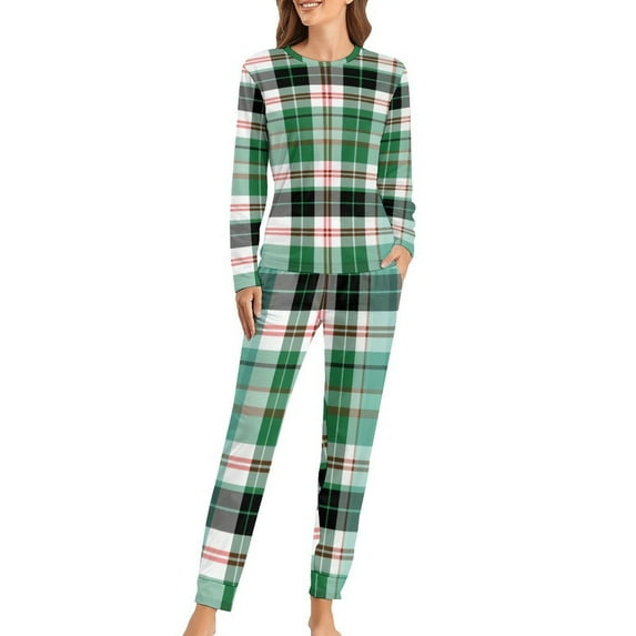 Geometric Grid Pajamas Woman Nightwear Long Sleeve Two Piece Pajamas ...
