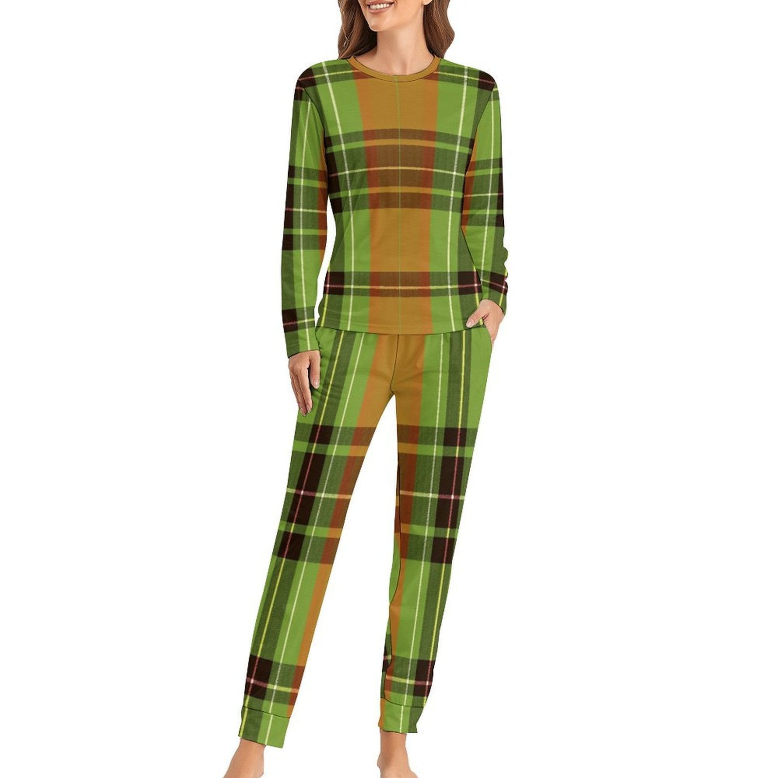 Geometric Grid Pajamas Woman Nightwear Long Sleeve Two Piece Pajamas ...