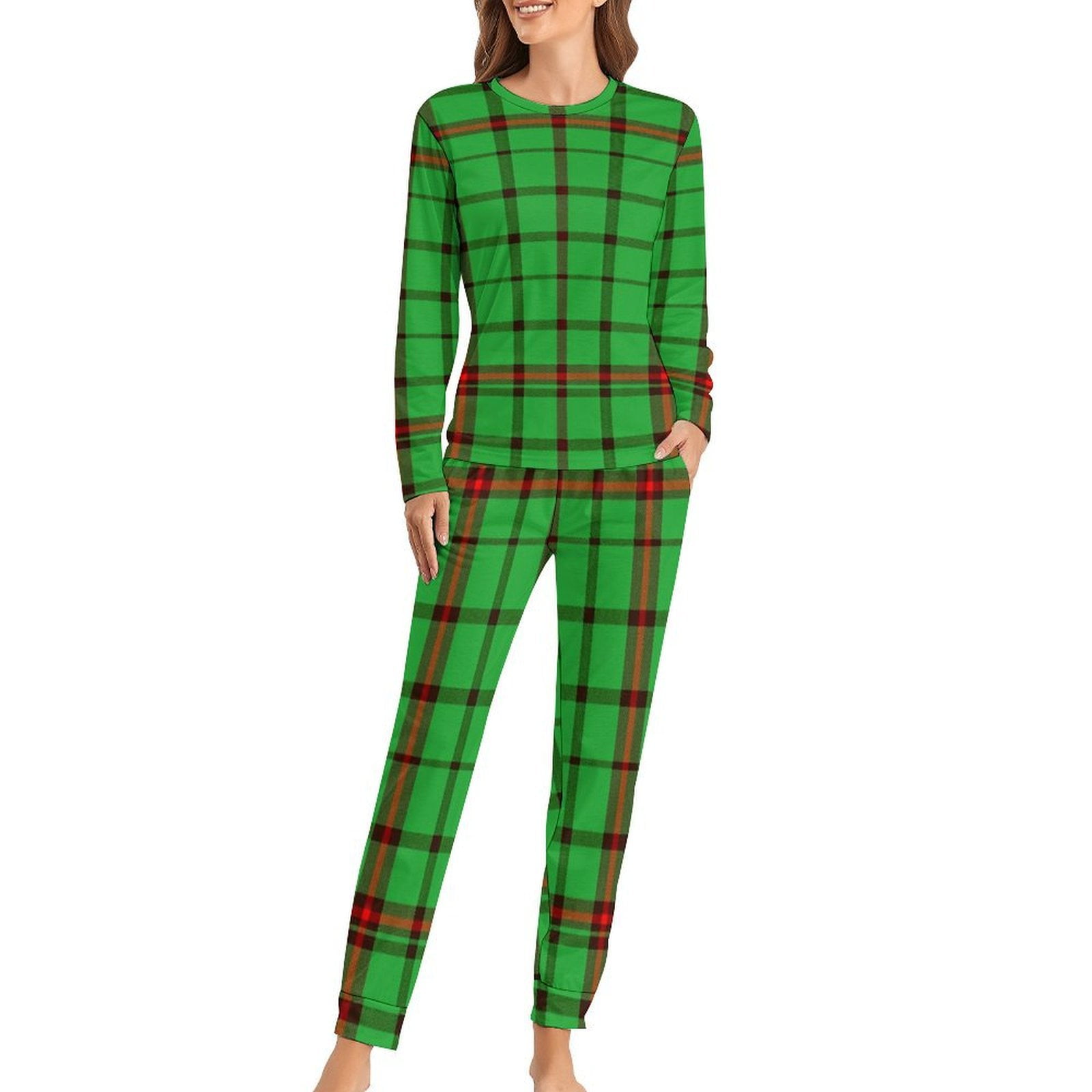 Geometric Grid Pajamas Woman Nightwear Long Sleeve Two Piece Pajamas ...