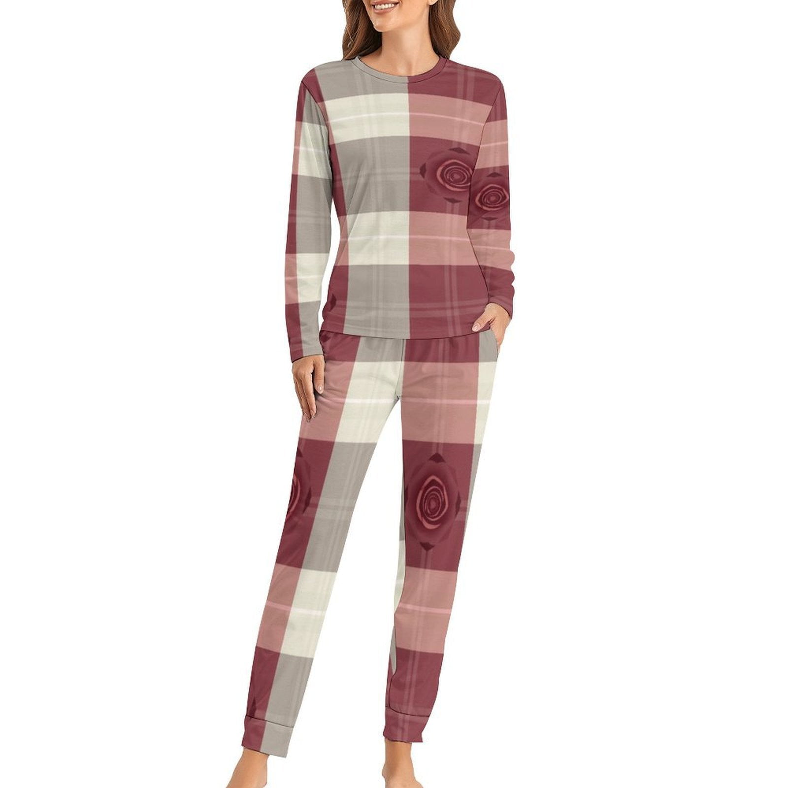 Geometric Grid Pajamas Woman Two Piece Design Long Sleeves Oversize ...