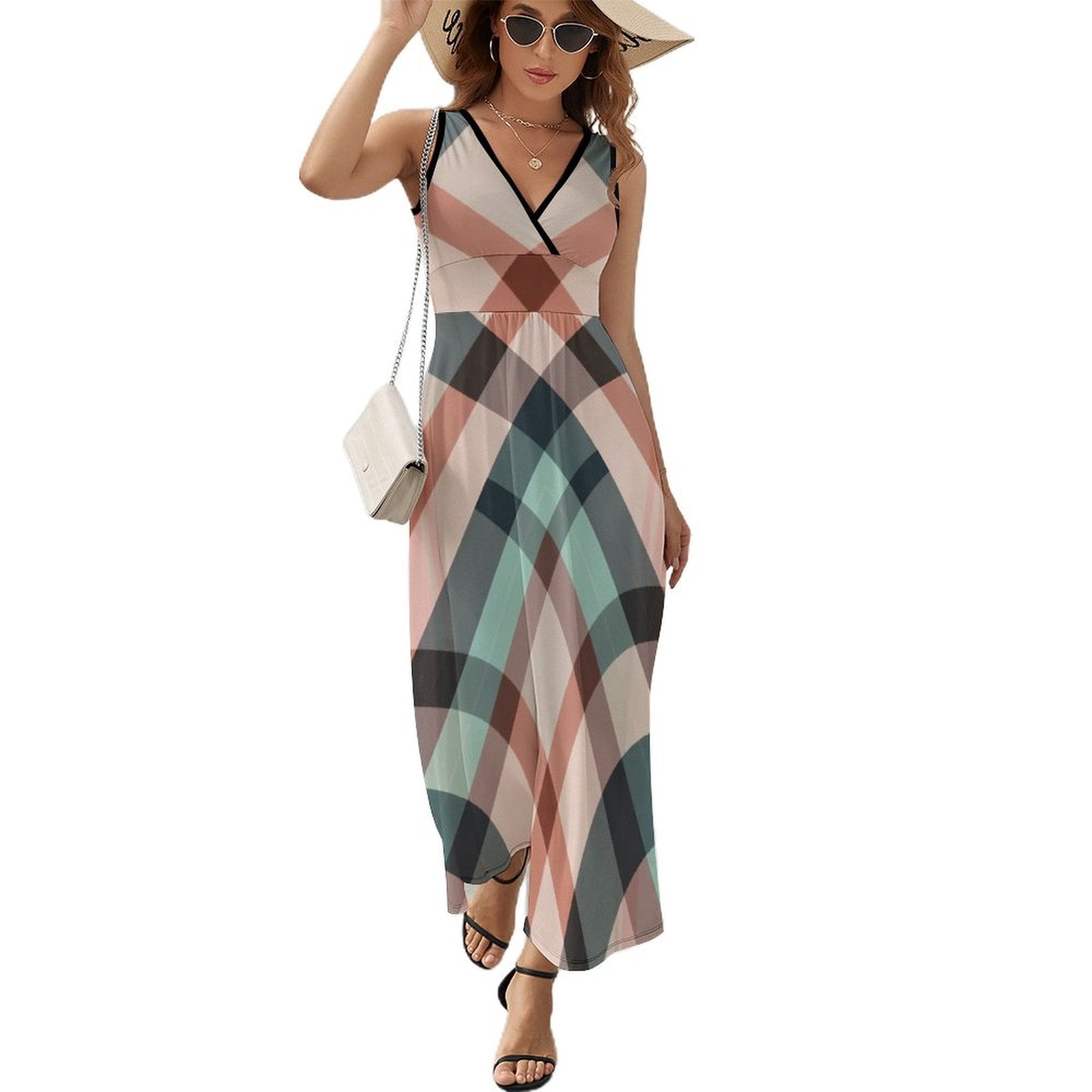 Geometric Grid Sleeveless Luxury Evening Dress For Women Party Dress ...