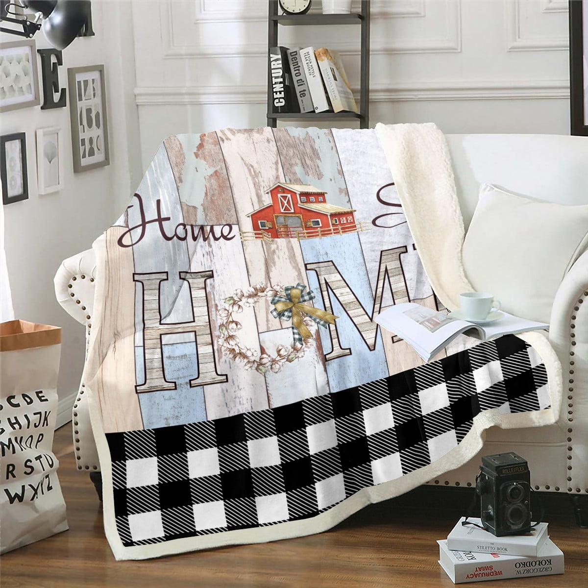 Geometric Grid Throw Blanket Home Decor Blanket 50"x60",Black and White ...