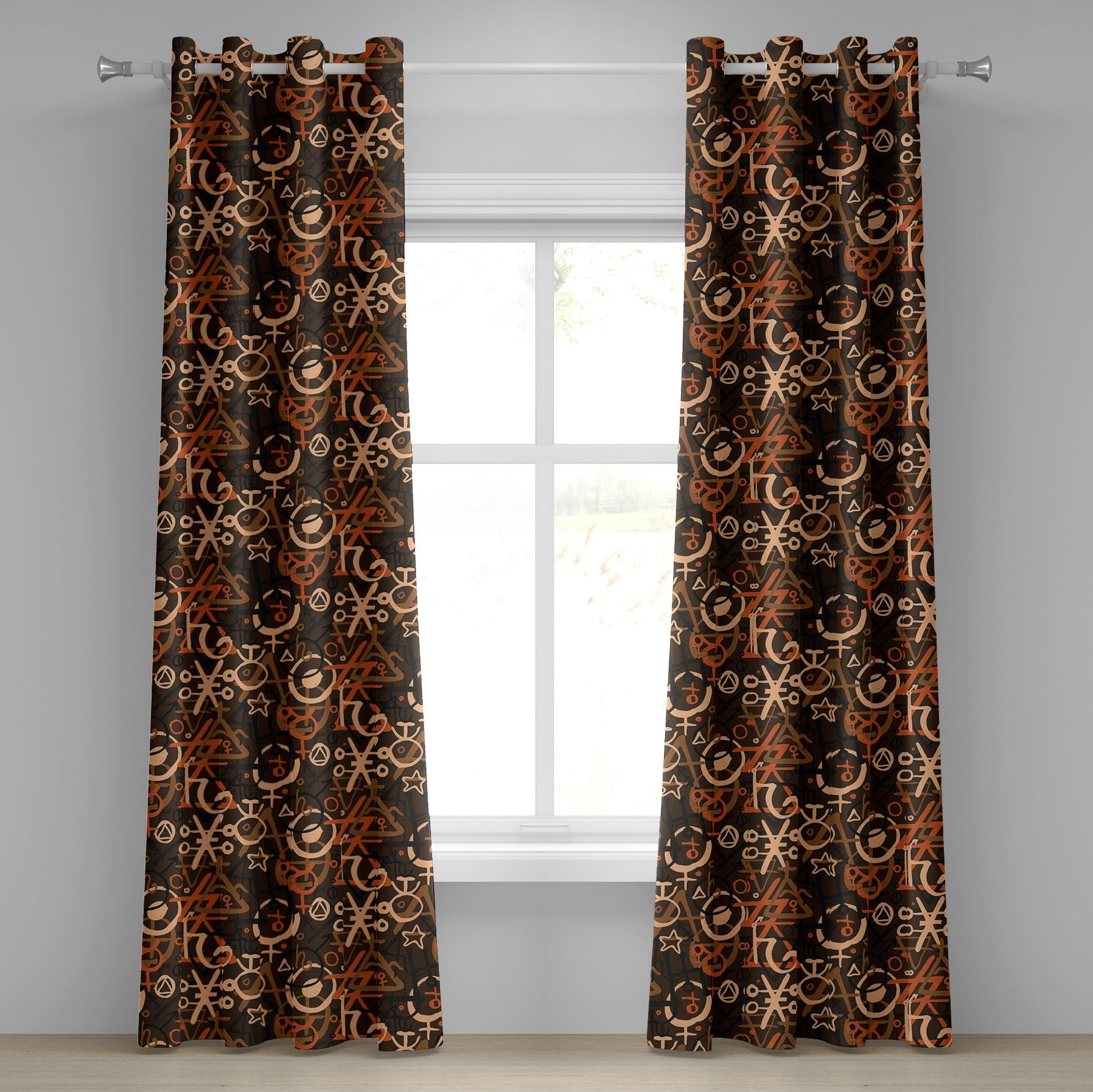 Geometric Grommet Curtain, Grafitti Art Inspired Antique Folk Symbols ...