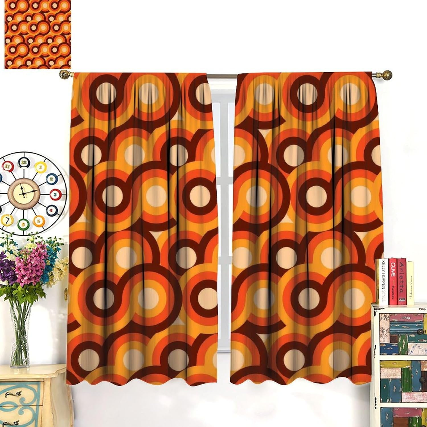 Geometric Groovy Pattern Curtains Vintage 1970S Retro 1960S Abstract Art Aesthetic Curtain for ...