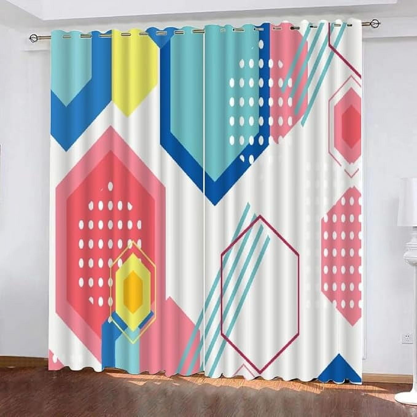 Geometric Hexagon Blackout Curtains, Color Graphics Blackout Thermal ...