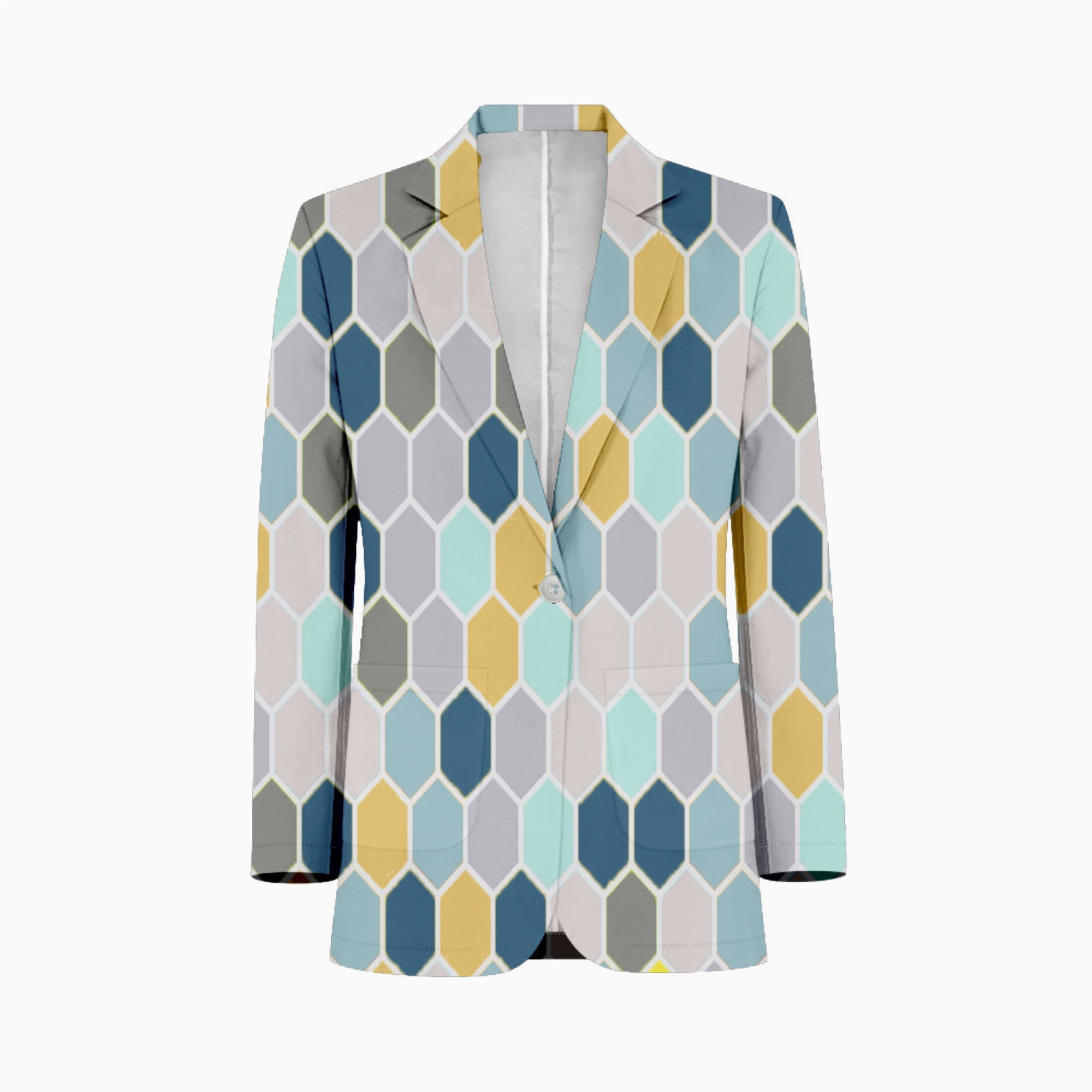 Geometric Hexagon Blue Grey Yellow Print Pattern Mens Suits Shawl ...