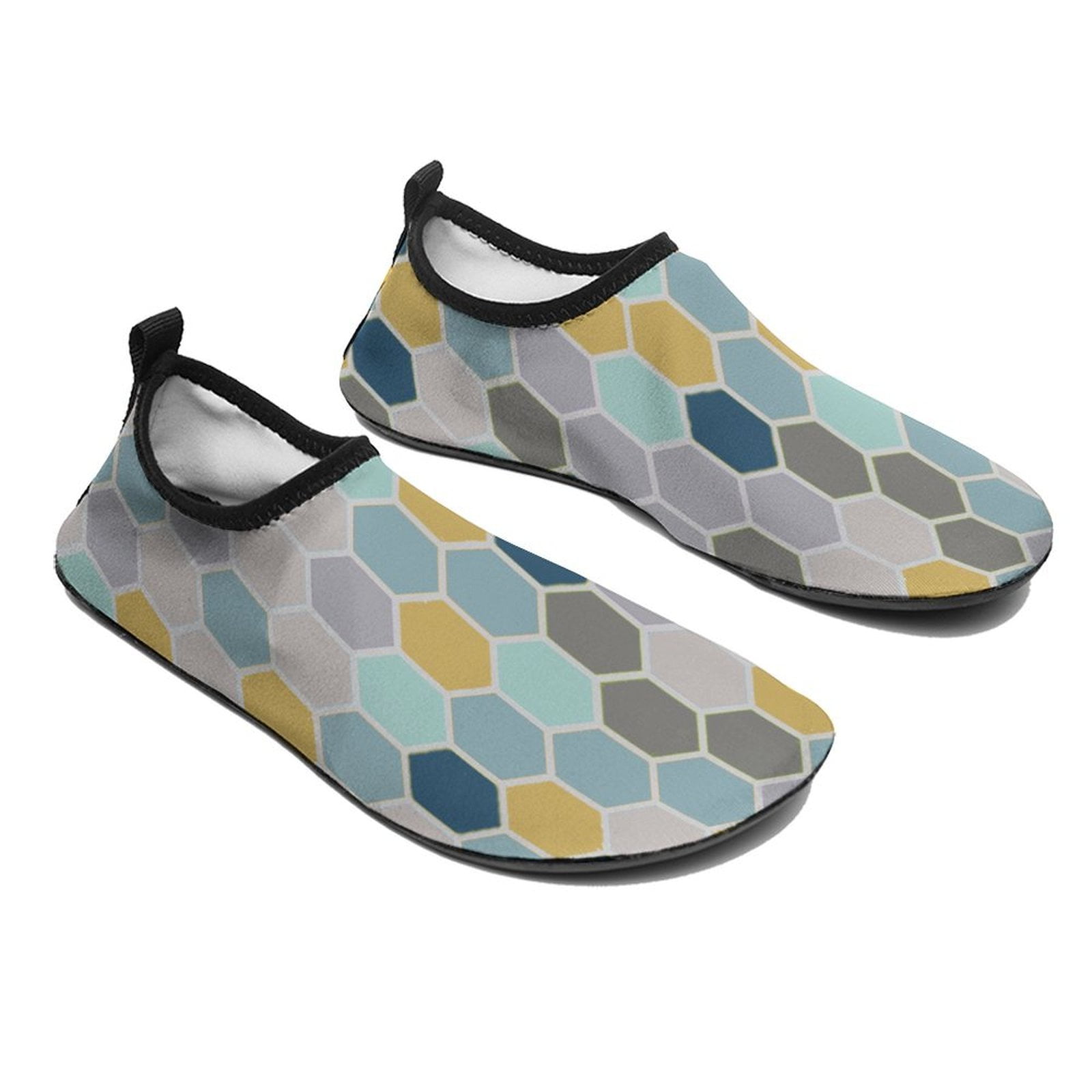 Geometric Hexagon Blue Grey Yellow Print Pattern Water Shoes Beach Slip ...