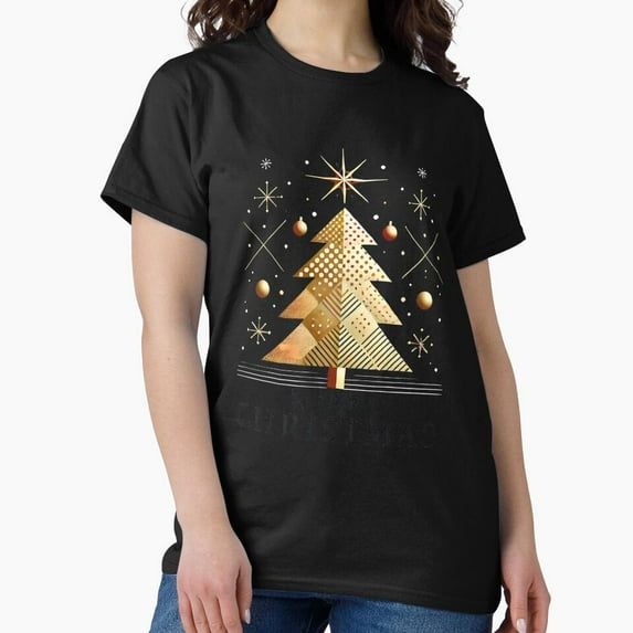 Geometric Holiday Tree In Gold Elegant Seasonal Winter Art Unisex T ...