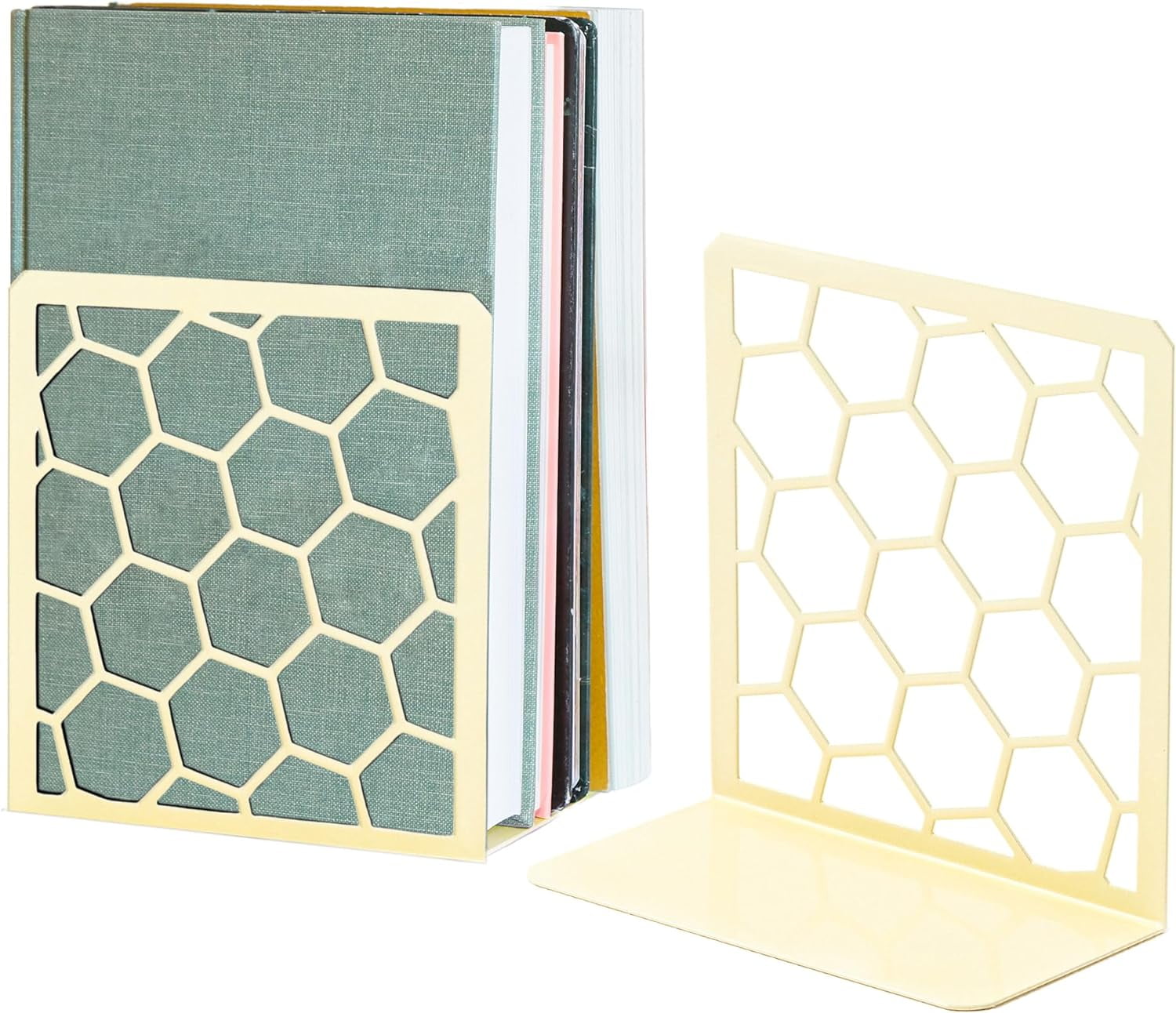 Geometric Honeycomb Black Metal Bookends Decorative - Tall Sturdy Book ...