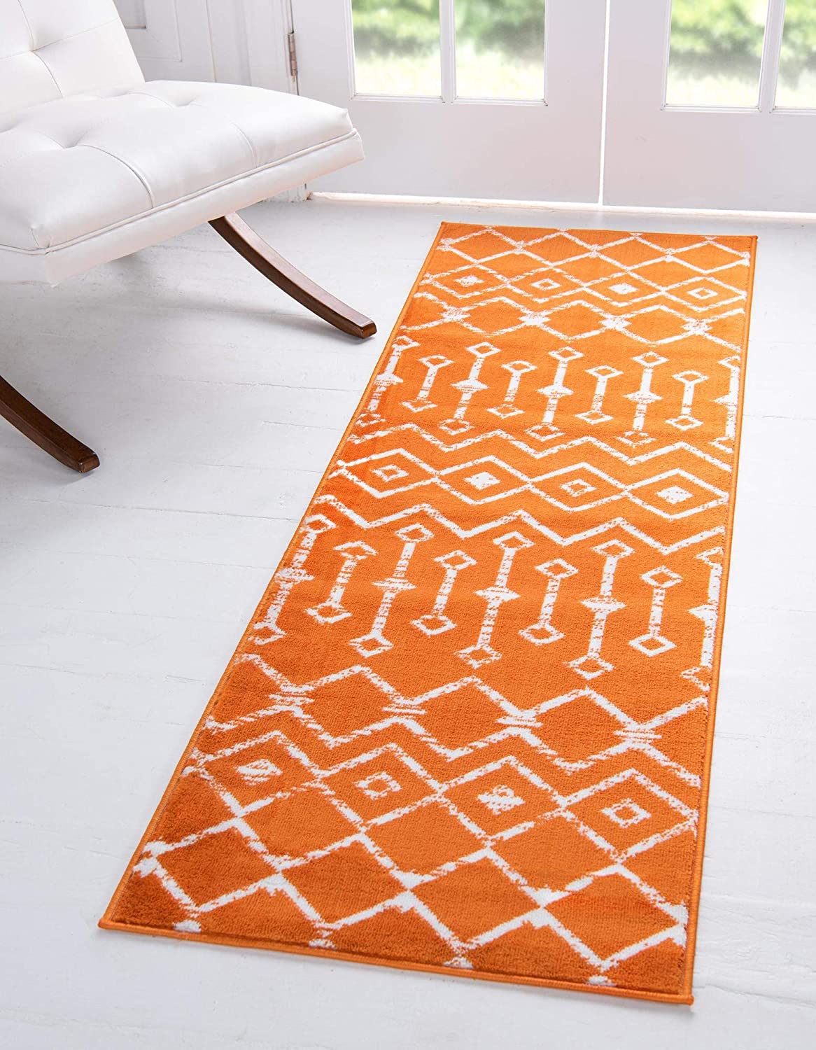 Geometric Kasbah Trellis Collection Rug – 2' X 8' Runner Orange Low ...