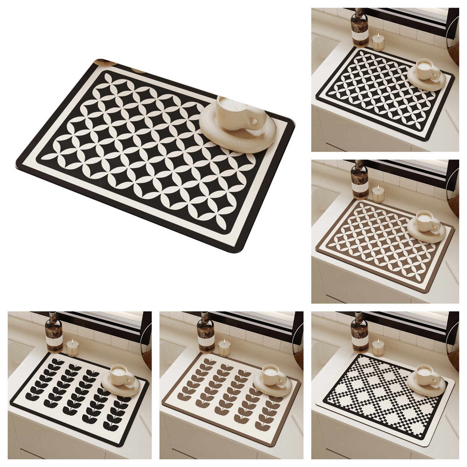 Geometric Kitchen Countertop Drying Mat Super Absorbent, Anti-Slip ...