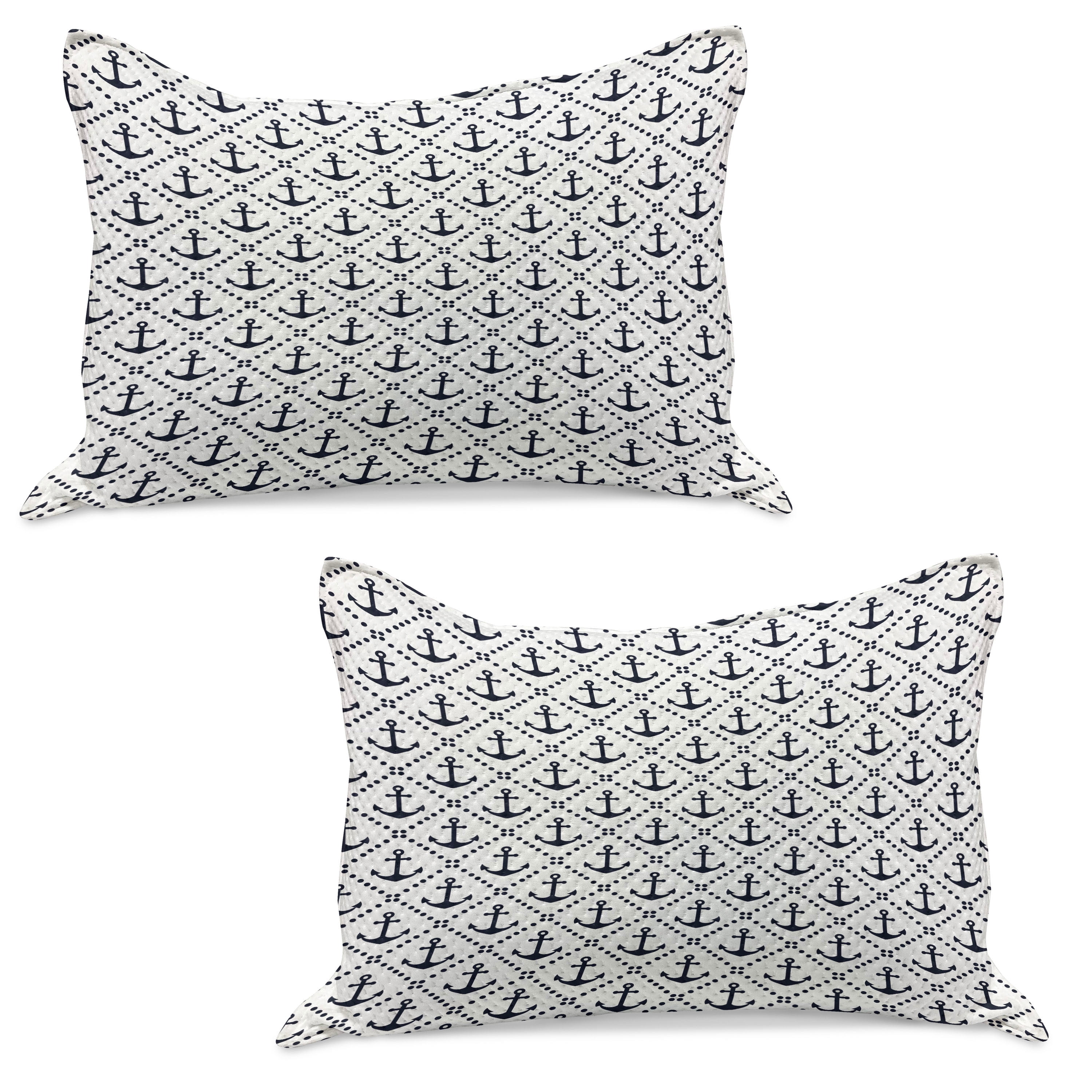 Geometric Knitted Quilt Pillowcover Set of 2, Dotted Frames Anchors Pattern Chevron Style ...