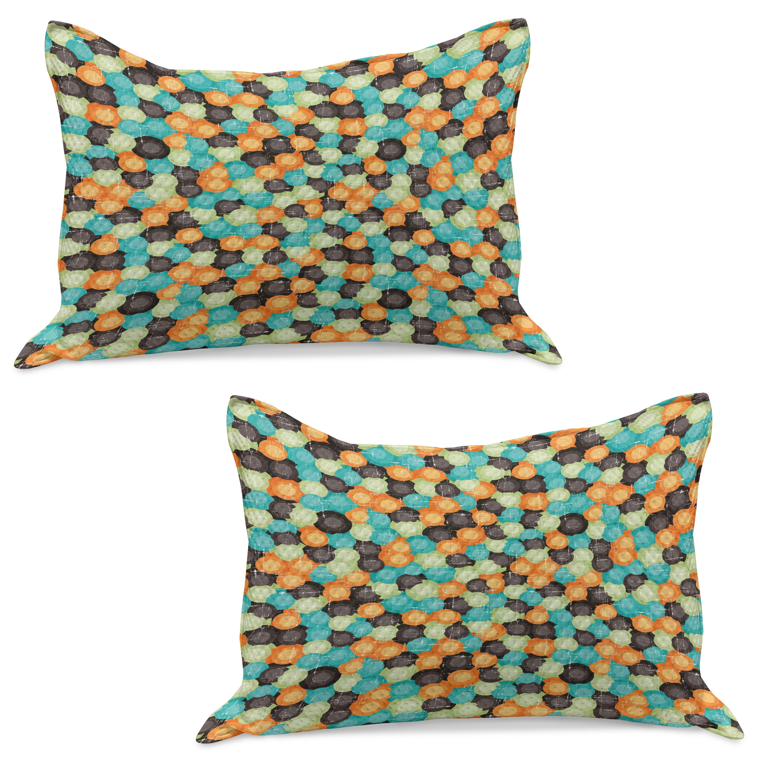 Geometric Knitted Quilt Pillowcover Set of 2, Grunge Colorful Circles ...