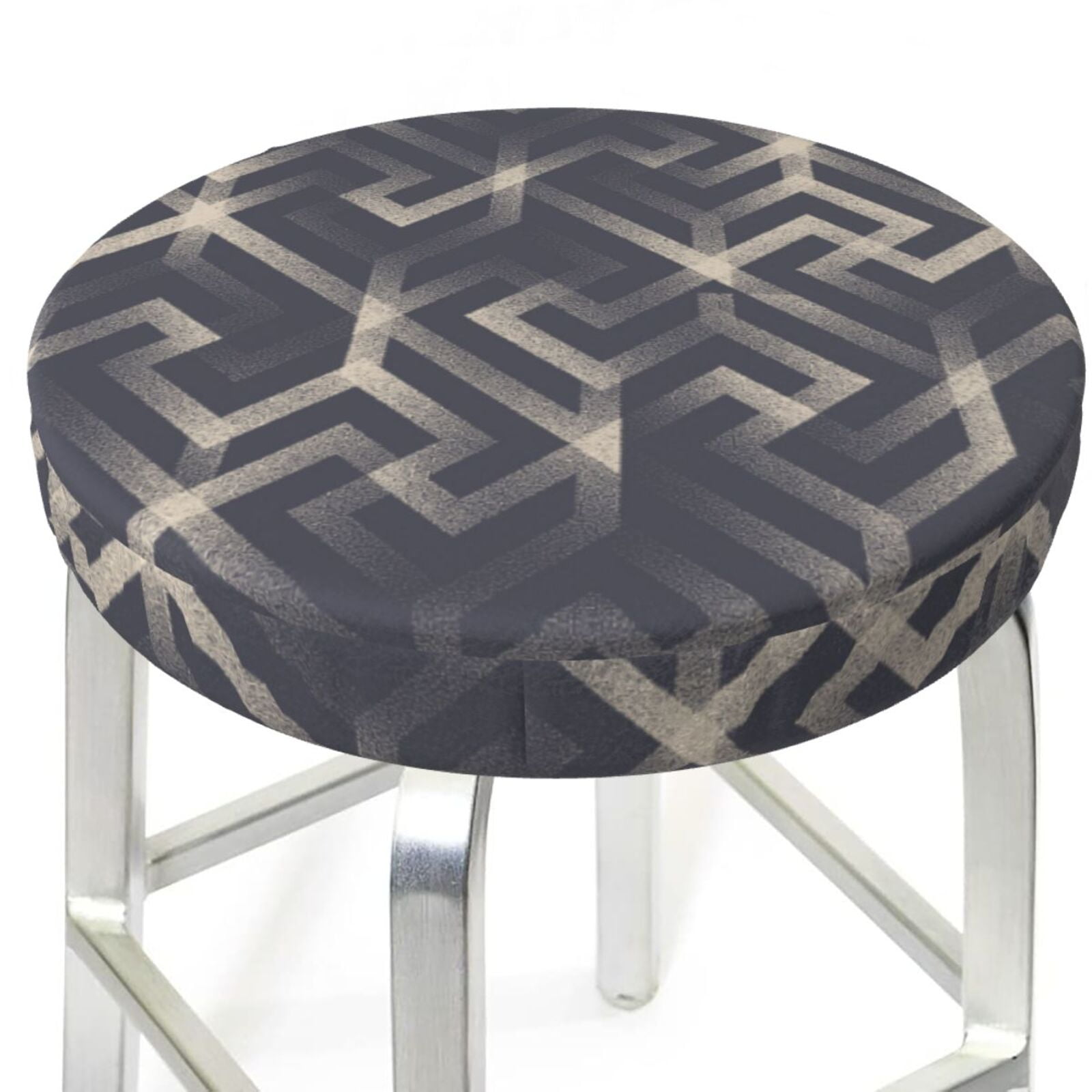 Geometric Labyrinth Patterns Round Bar Stool Seat Covers, Elastic Round ...
