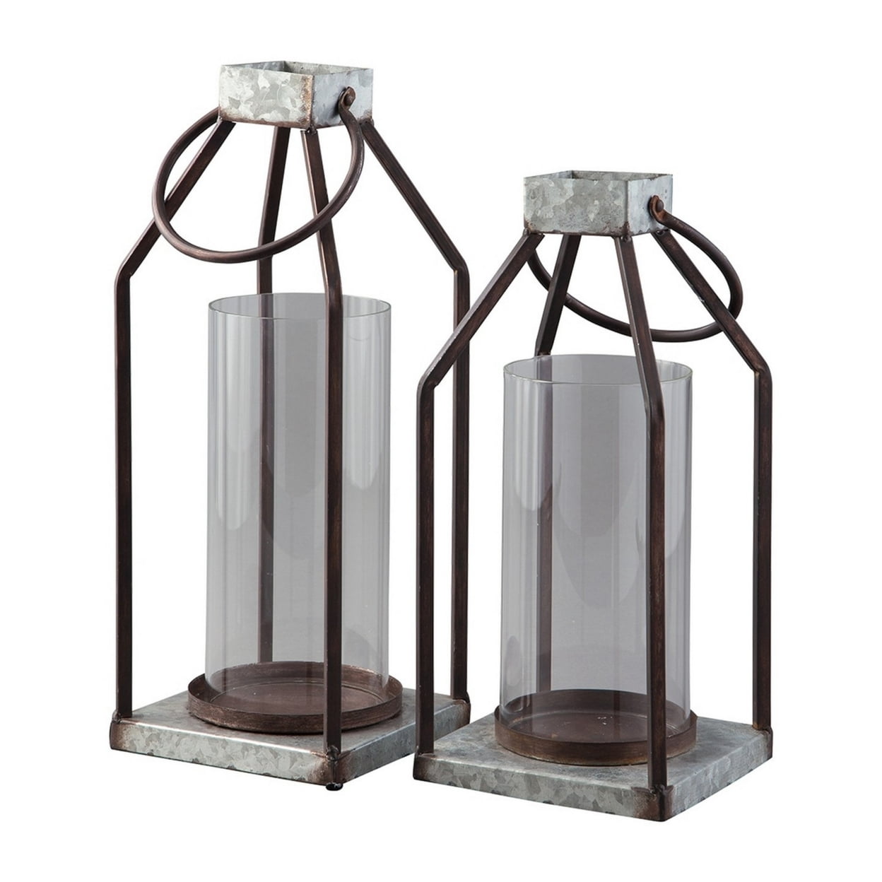 Geometric Lantern with Glass Hurricane Set of 2 Black and Gray ...