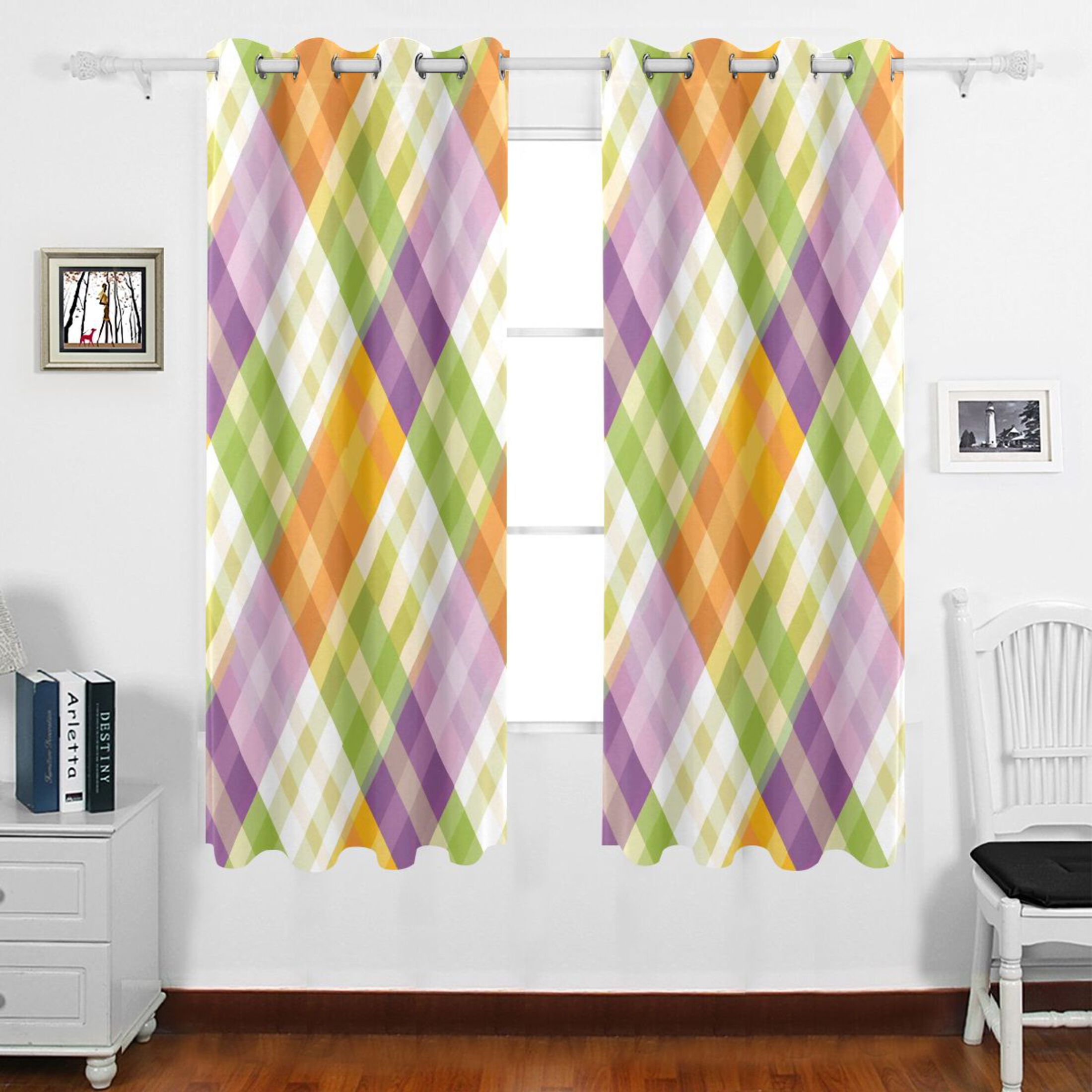 Geometric Lattice Grommet Blackout Curtains Thermal Insulated Window ...