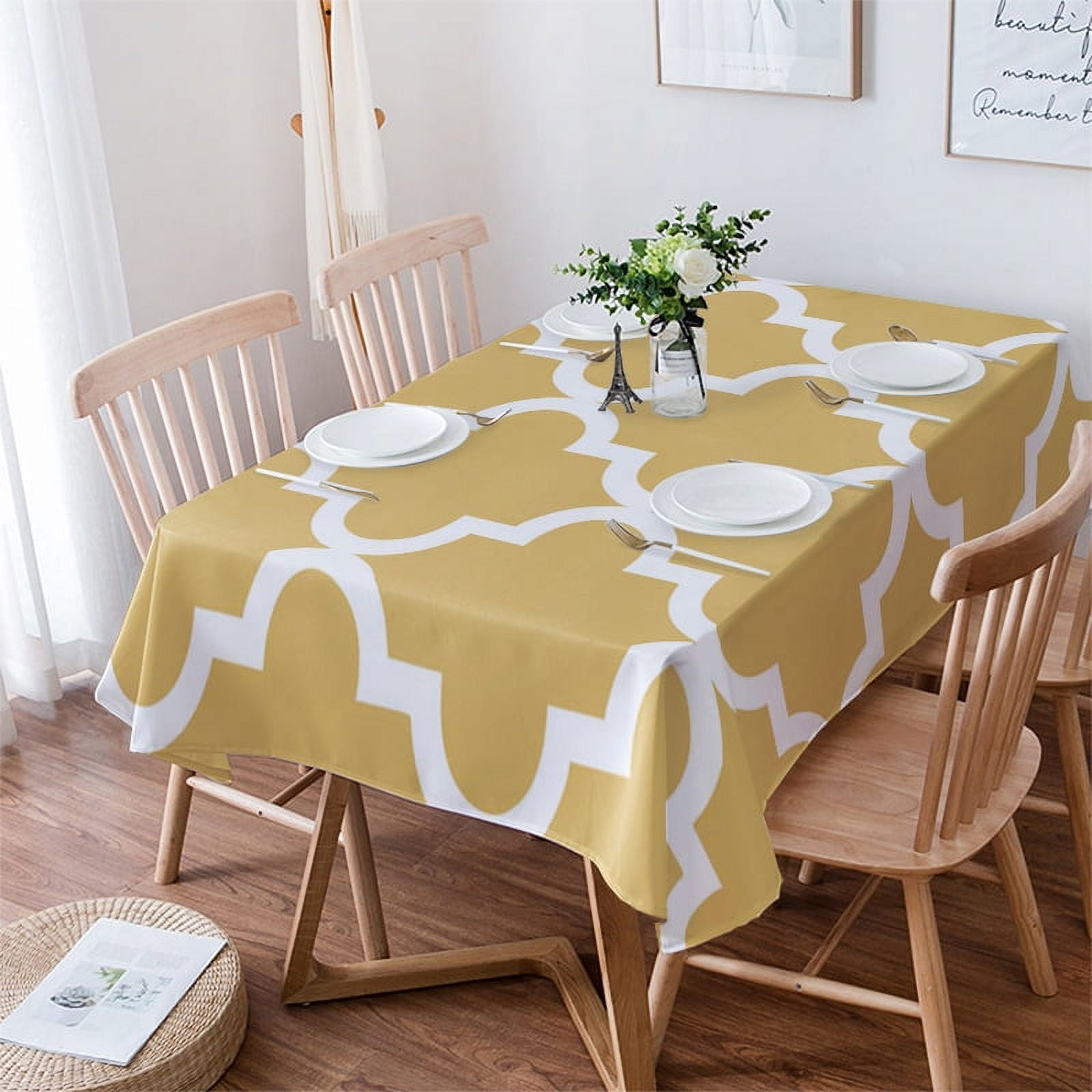 Geometric Lattice Moroccan Yellow Table Cloth Waterproof Dining ...