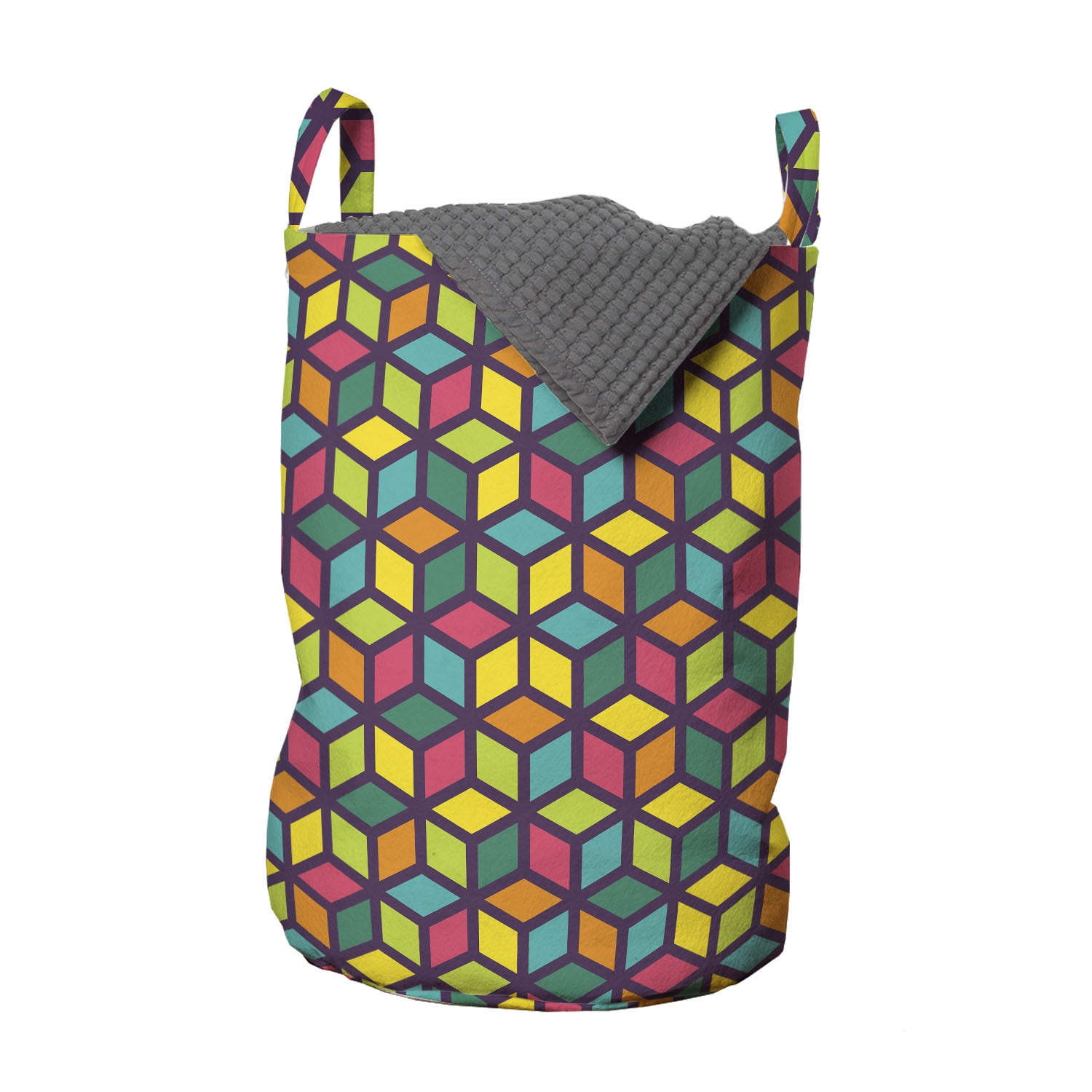 Geometric Laundry Bag, Colorful Cubes Funky Shapes in Various Tones ...