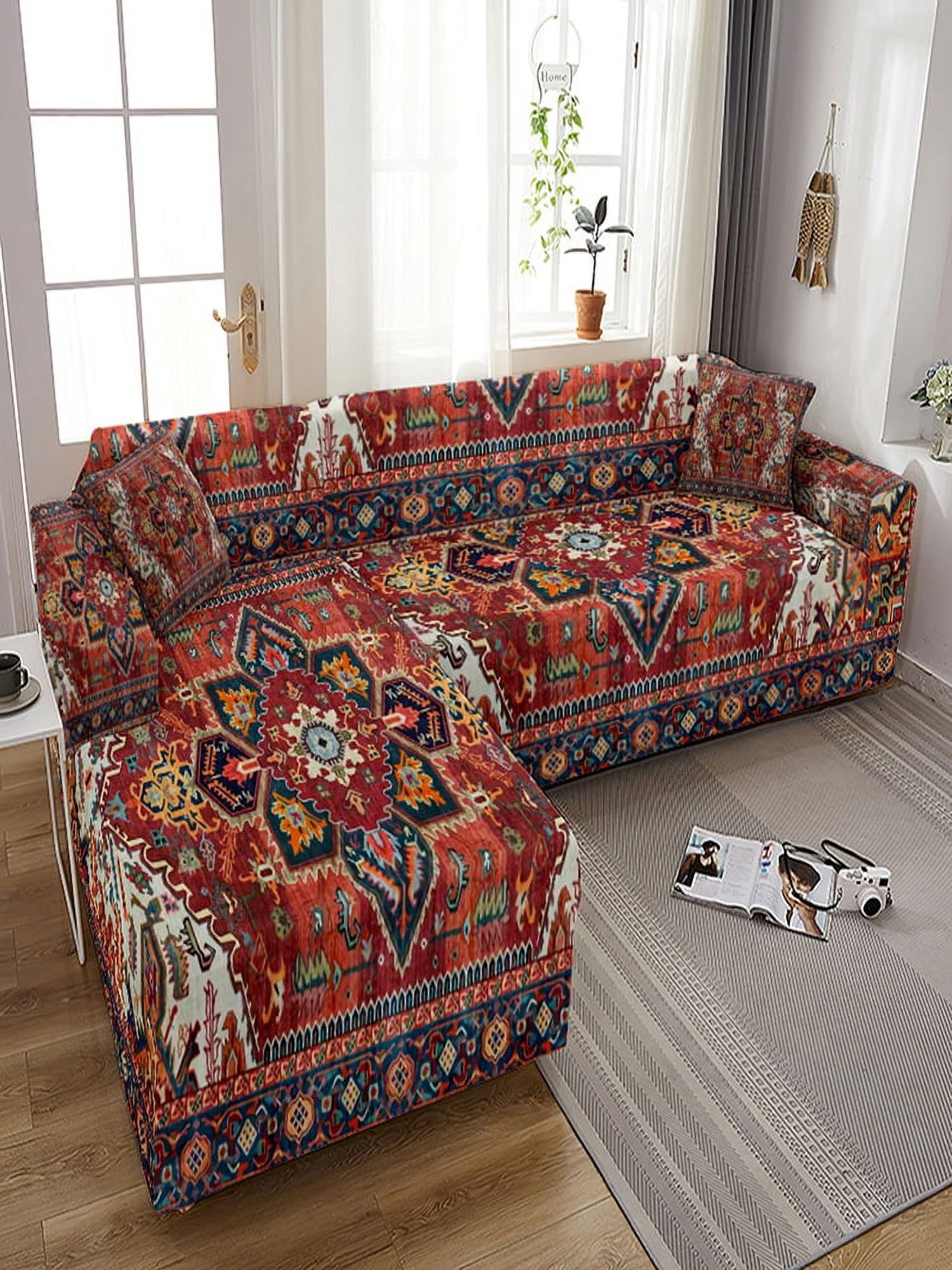 Geometric Leaf Print Leisure Sofa Cover L Shape 1/2/3/4 Seat Small Sofa ...