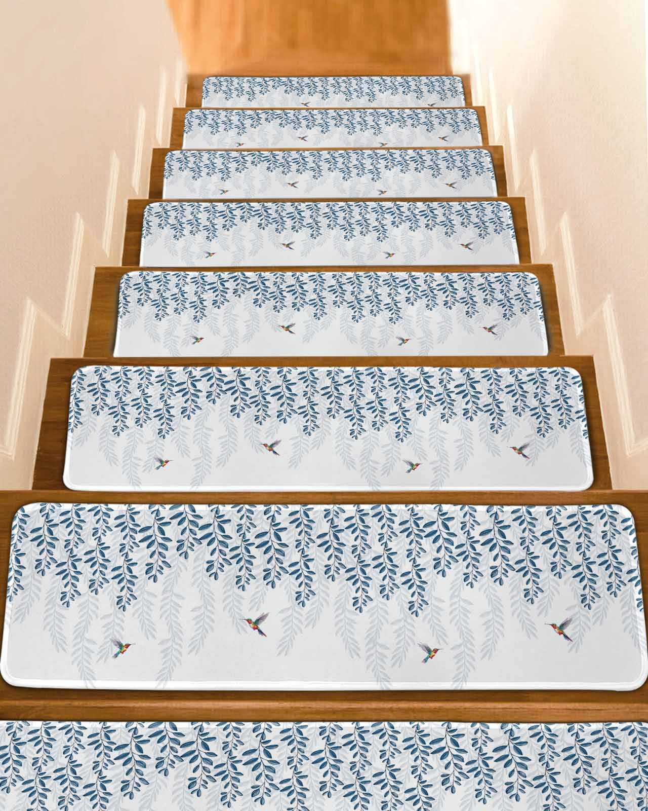 Geometric Leaves, Stair Treads for Wooden Steps Indoor Runner Rug ...