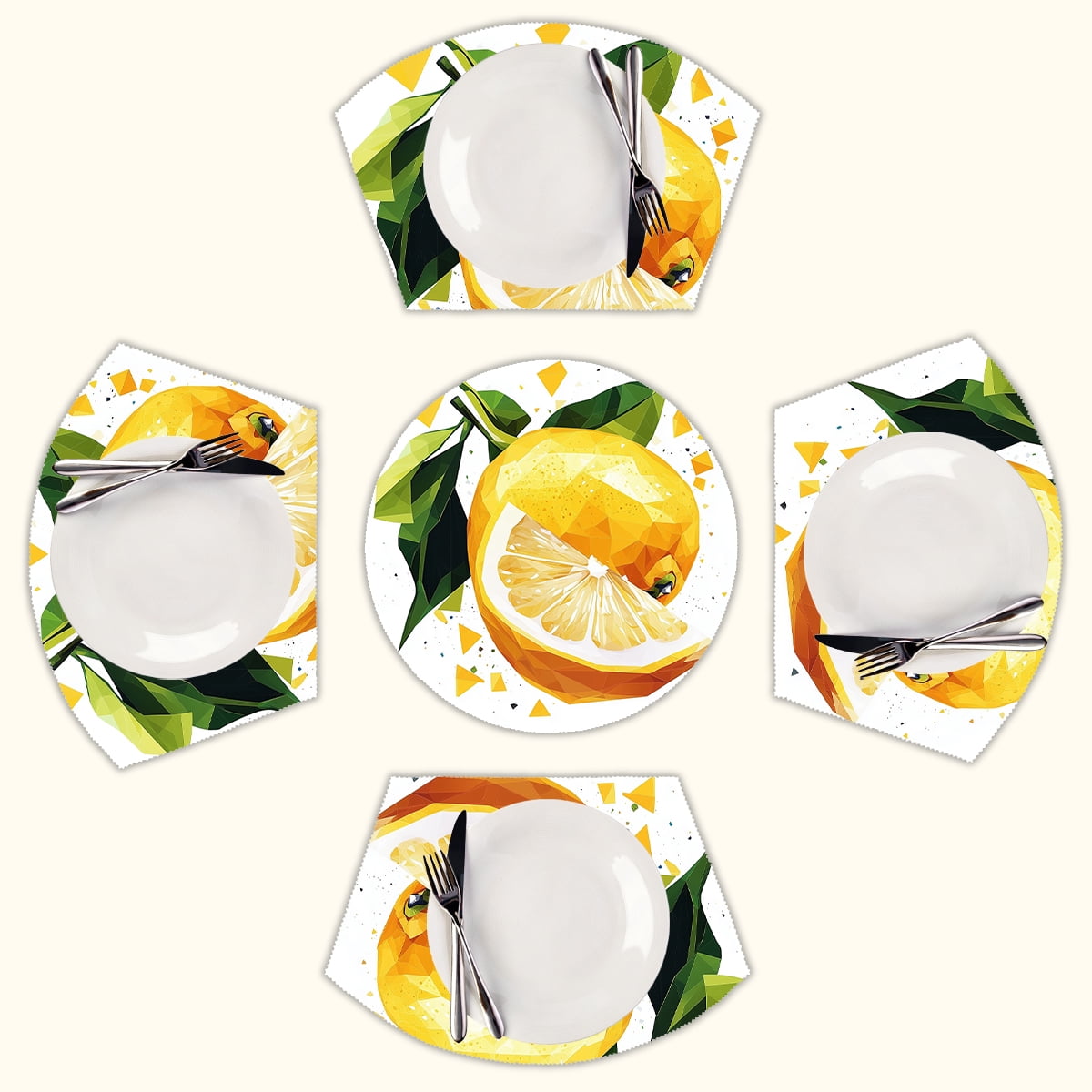 Geometric Lemon Slice Art Round Table Placemats Set Of 5 Wedge Table ...