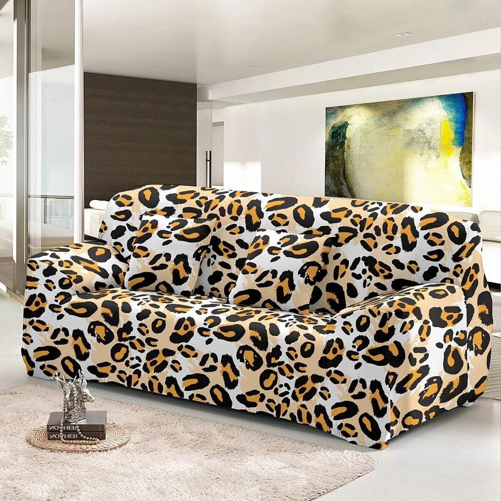 Geometric Leopard Print Stretch Cover For Sofa L Shape Combination 1/2 ...