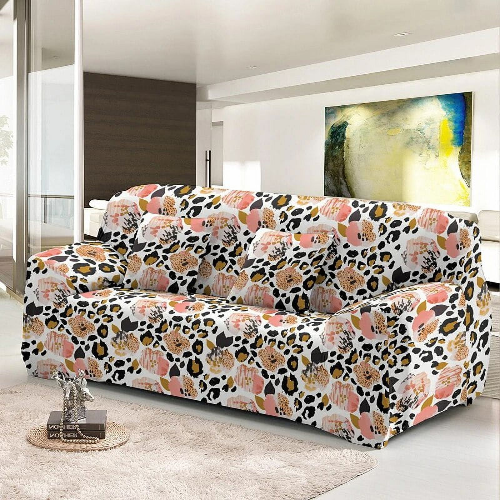Geometric Leopard Print Stretch Cover For Sofa L Shape Combination 1/2 ...