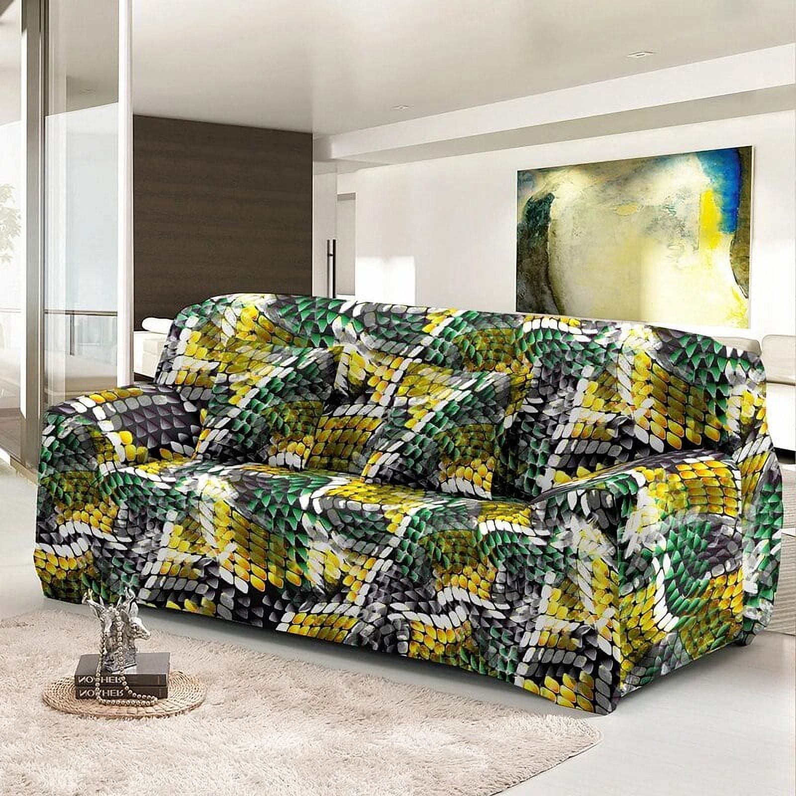 Geometric Leopard Print Stretch Cover For Sofa L Shape Combination 1/2 ...